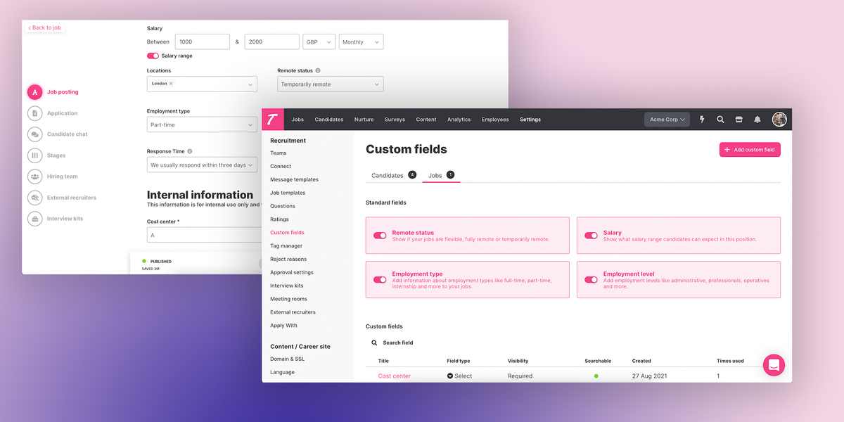 Show more information with custom fields | Teamtailor