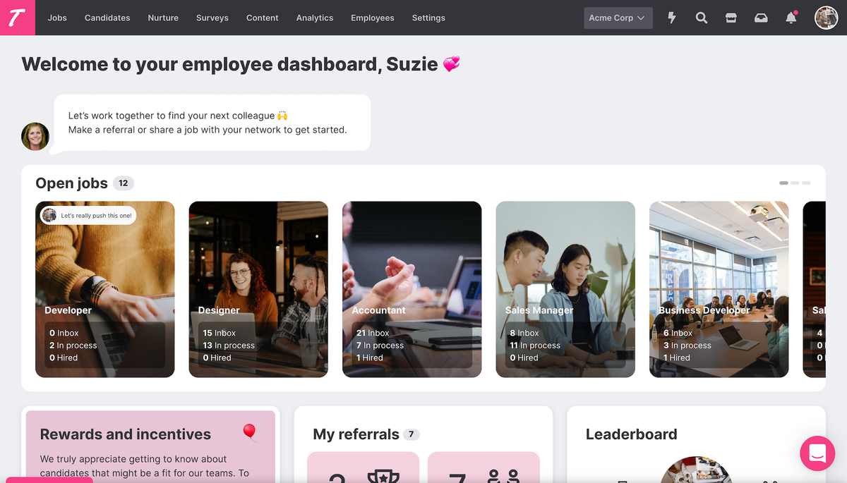 New employee dashboard | Teamtailor