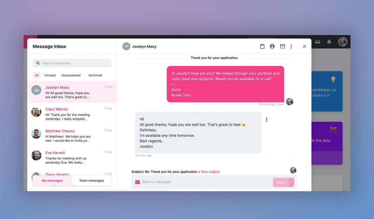 Communicate with your candidates in the new Message Inbox 📨 | Teamtailor