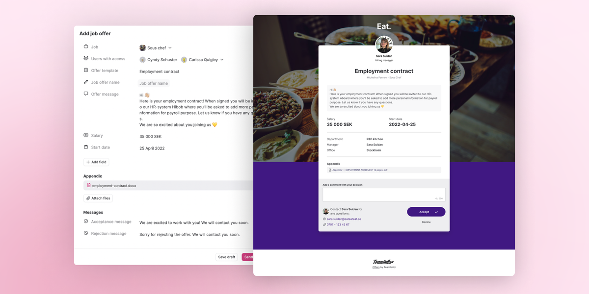 Send job offers to candidates | Teamtailor
